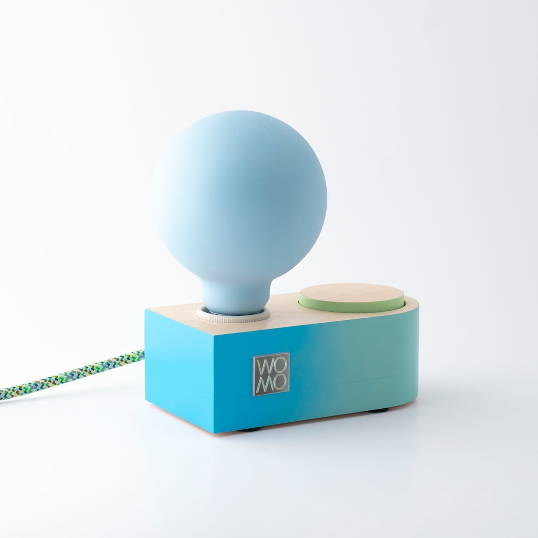 Pop Art Wooden Table Lamp, "neptune", Blue Dimmable Table Lamp, Modern ...