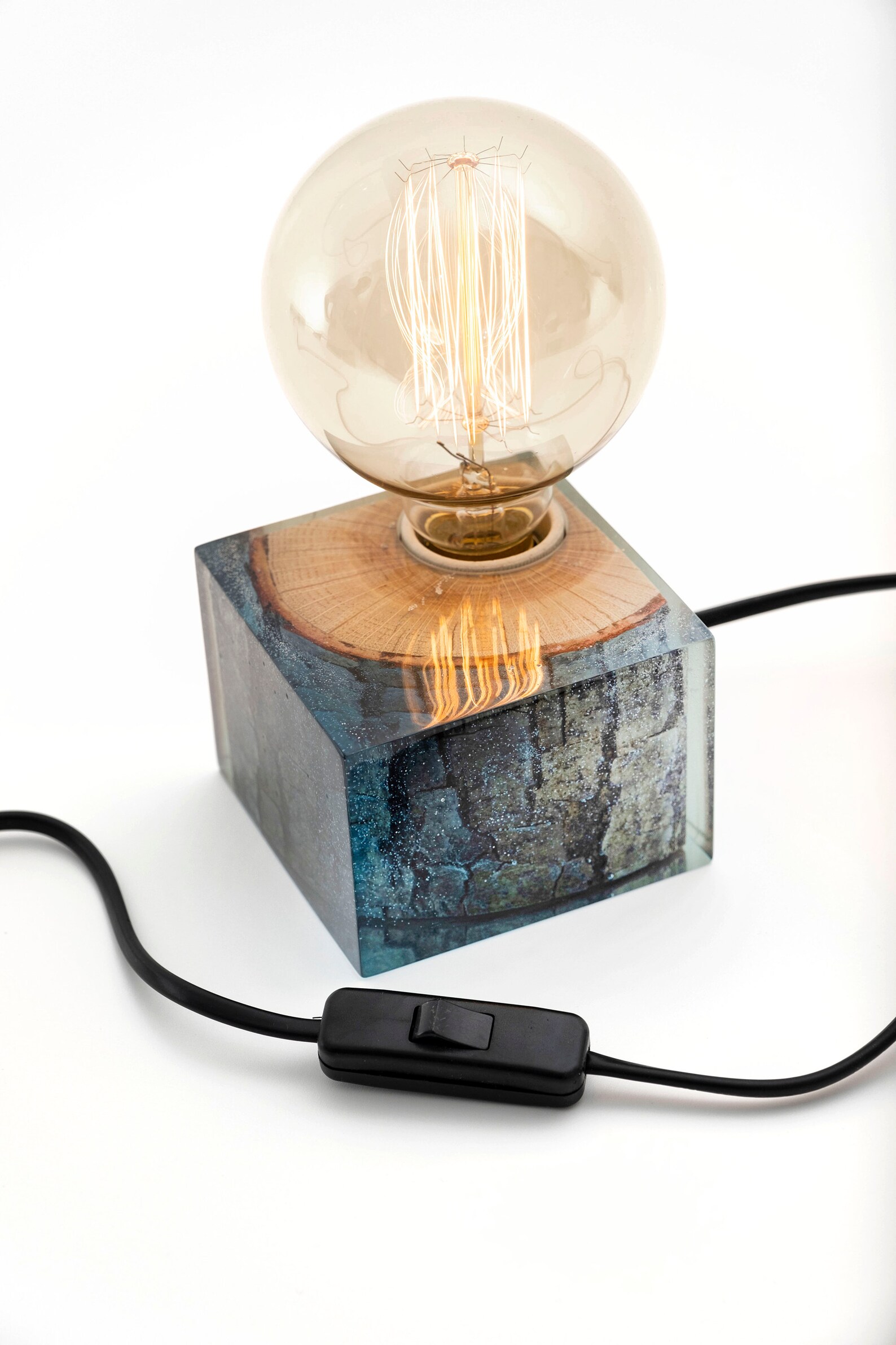 Blue Epoxy Table Lamp Epoxy Resin Light Edison Bedside Lamp - Etsy