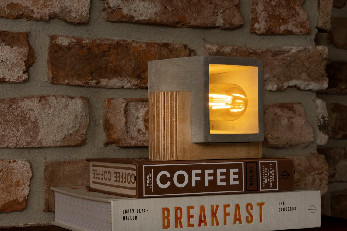 Raw Concrete Box Table Lamp Designer Table Lamp Bedside - Etsy