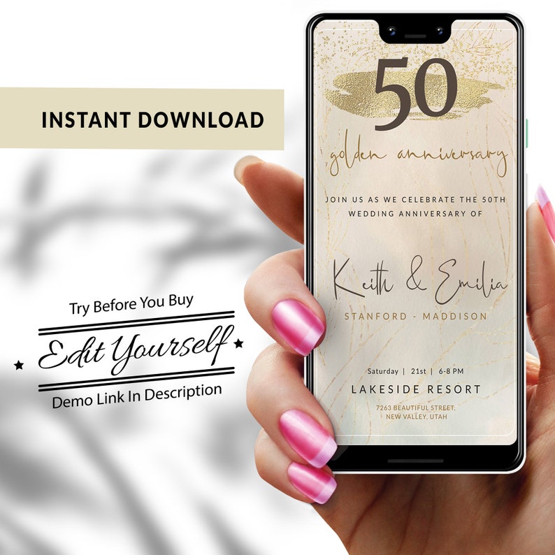 Editable Golden Anniversary Invitation, E Invite by Mail, Evite ...