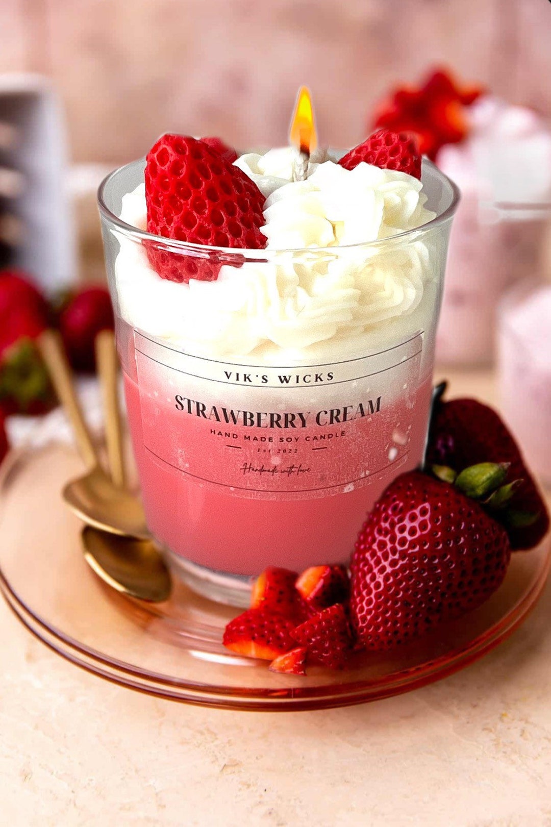 Dessert Soy Candle: Whipped Cream Topping, Fruit Scented - Etsy