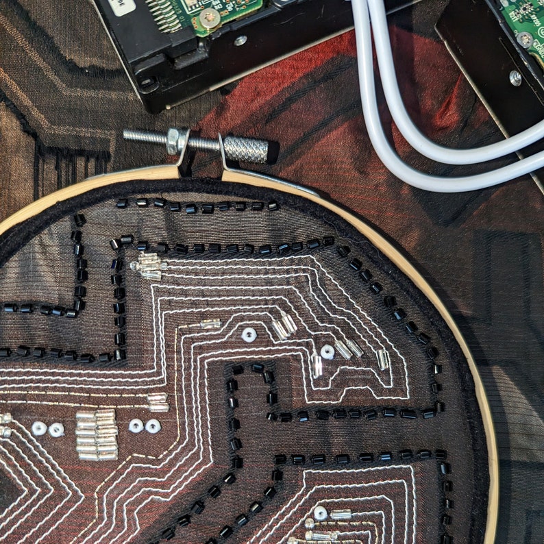 Cyberpunk Inspired PCB machine and Hand Embroidered Circuit - Etsy