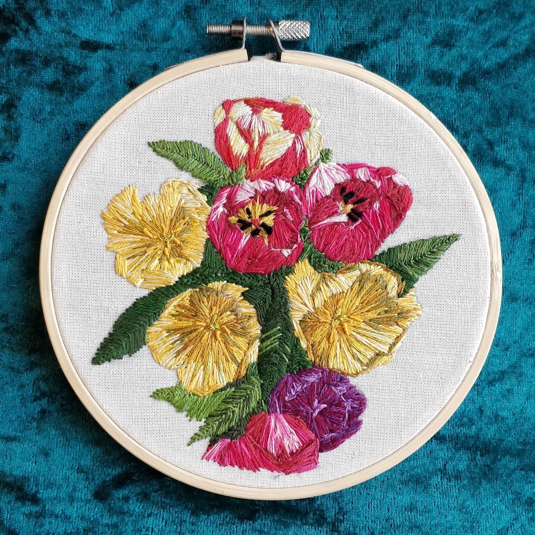 Hand Embroidered Rainbow Tulips : Flowers in Bloom - Etsy