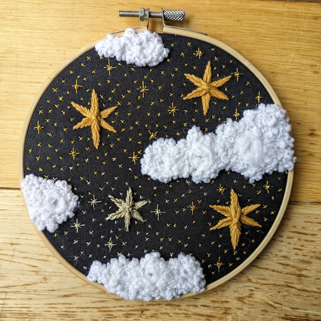 Embroidered Fluffy Clouds, Raised Thread Stars and Beaded Metallic ...