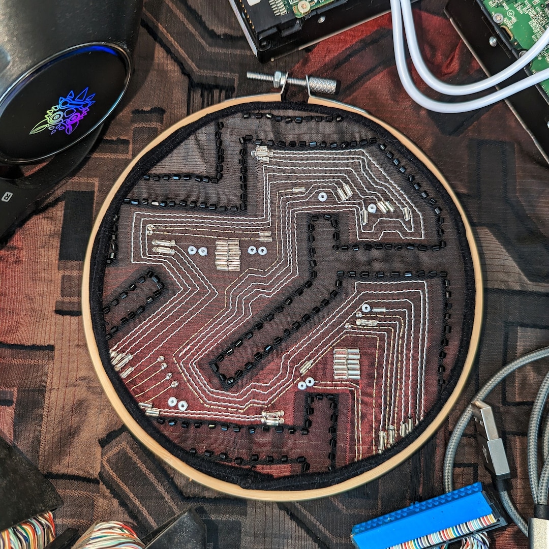 Cyberpunk Inspired PCB machine and Hand Embroidered Circuit Board ...