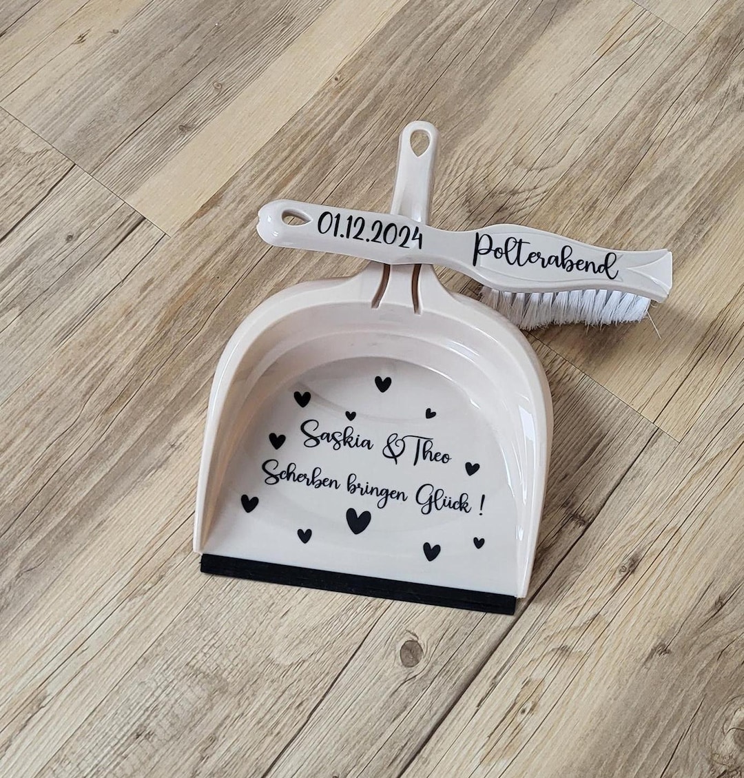 Geschenk Polterabend: Aufkleber für Polterabend| Kehrblech ...