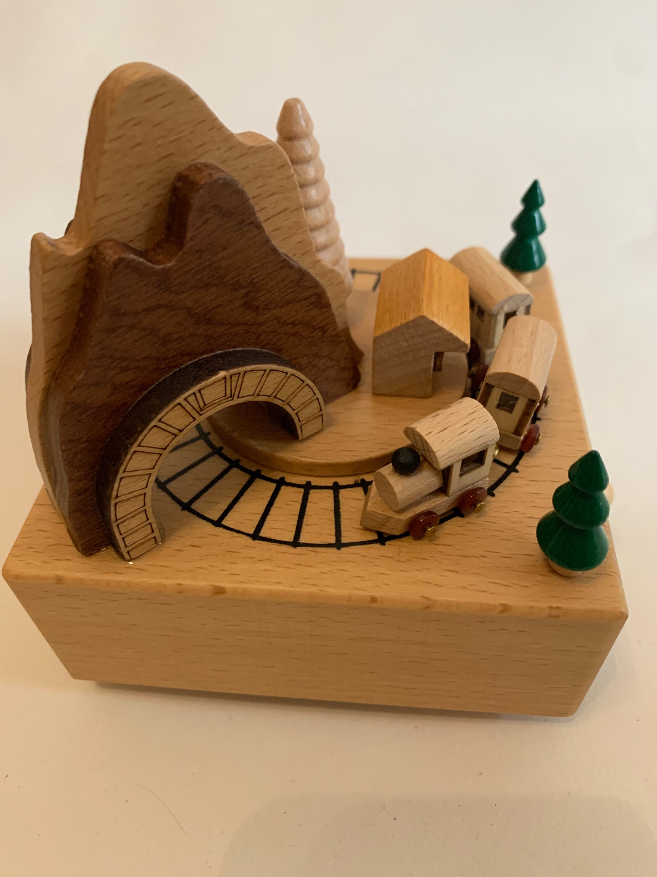 Wooden Wind up Music Box - Train Going Around the Mountain - Etsy UK