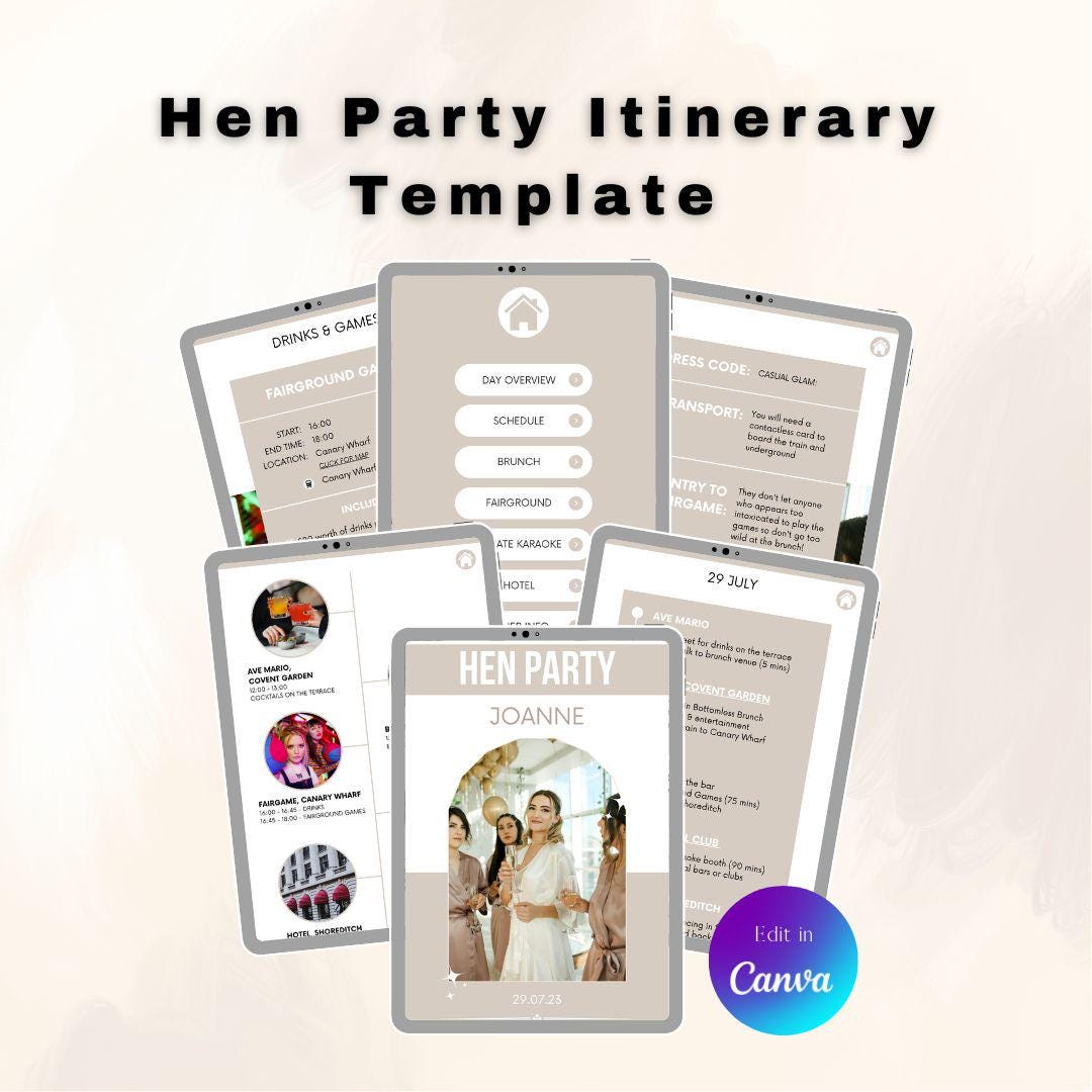 9 Editable Hen Party Itinerary Templates | Canva Bachelorette Planner ...
