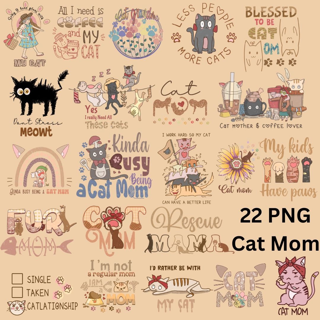 Cat Mom Png Sublimation Bundle, Cat Mom Png, Funny Cat Mama Svg, Cat ...