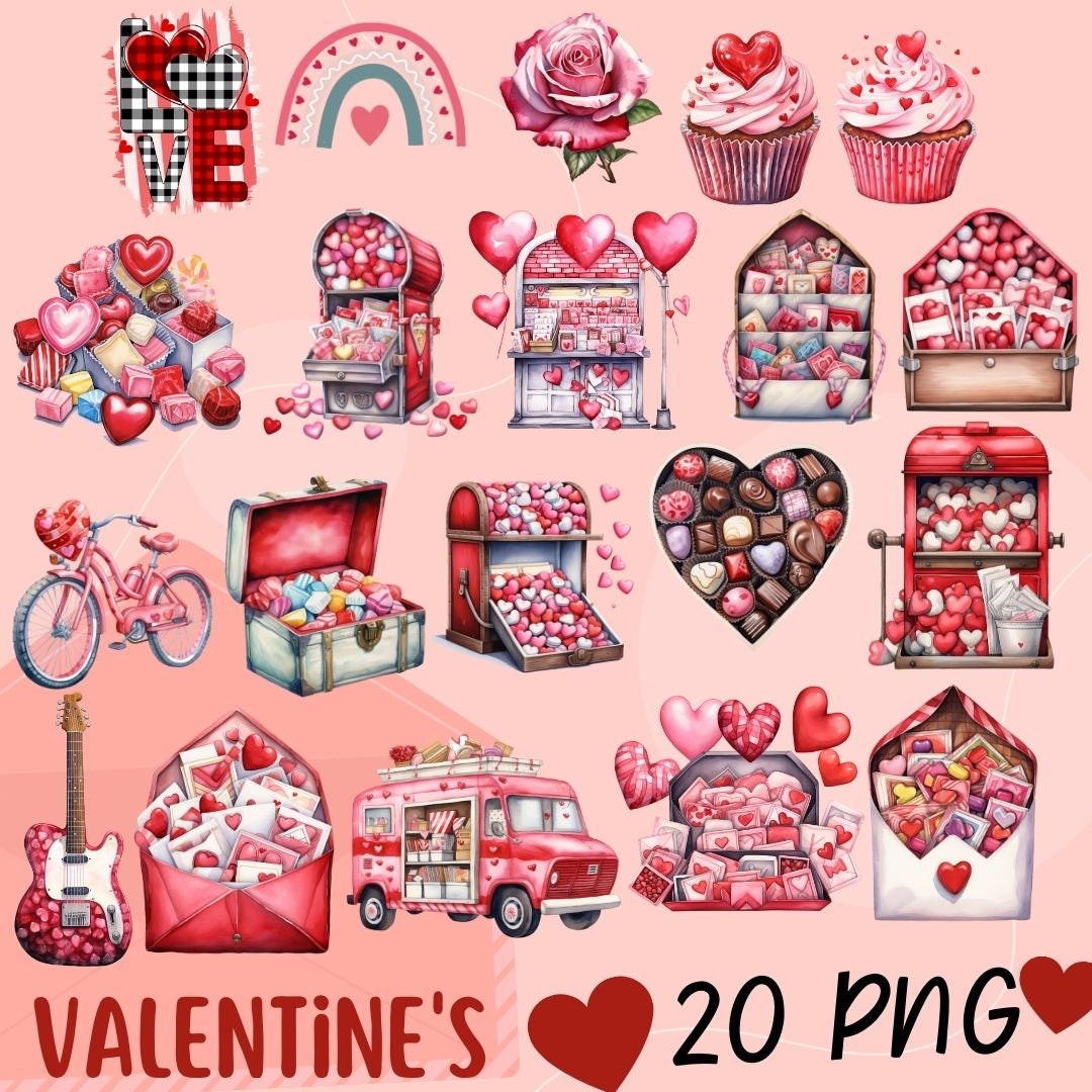 Retro Valentine Png Bundle Valentine Chocolate Png Pink Love - Etsy