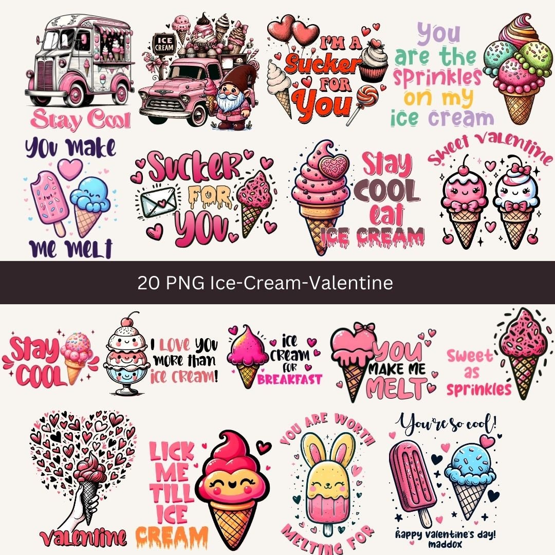 Ice Cream Valentine Png Bundle, Ice Valentine Png, Valentine Day Png ...