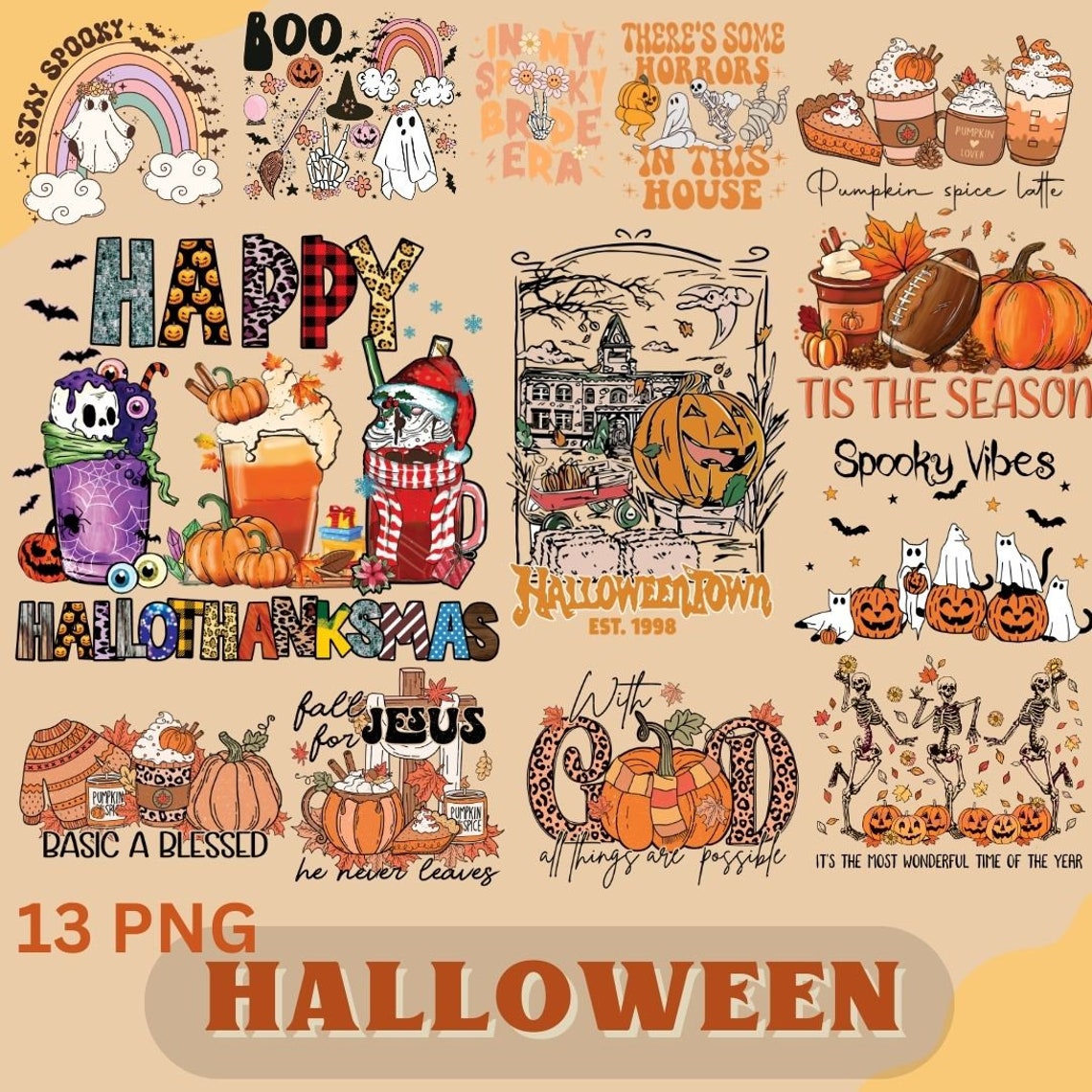Retro Halloween Png Fall Png Halloween Png Bundle - Etsy