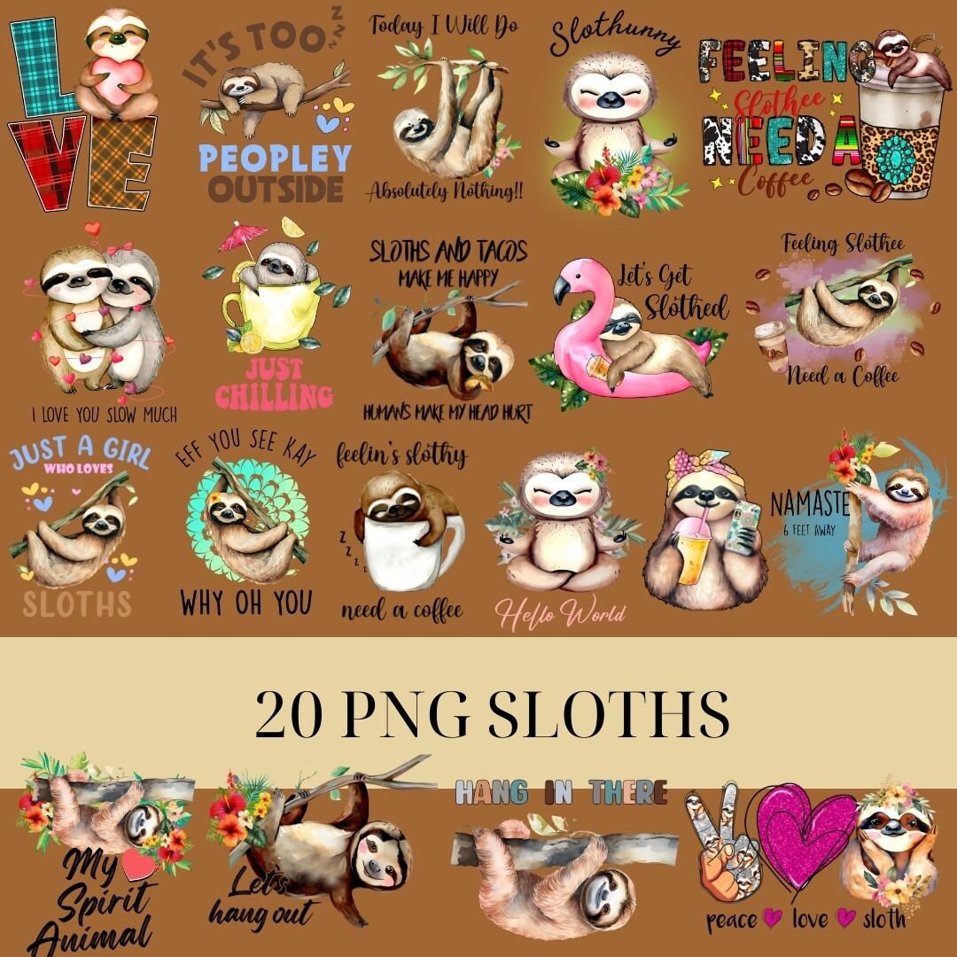 Sloth PNG Bundle, Cute Sloth Sublimation Design, Sloth Png, Sloth Png ...