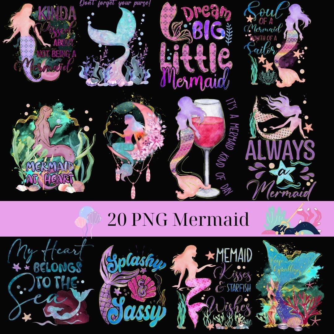 Watercolor Mermaid Png, Mermaid Sublimation Bundle Png, Little Mermaid ...