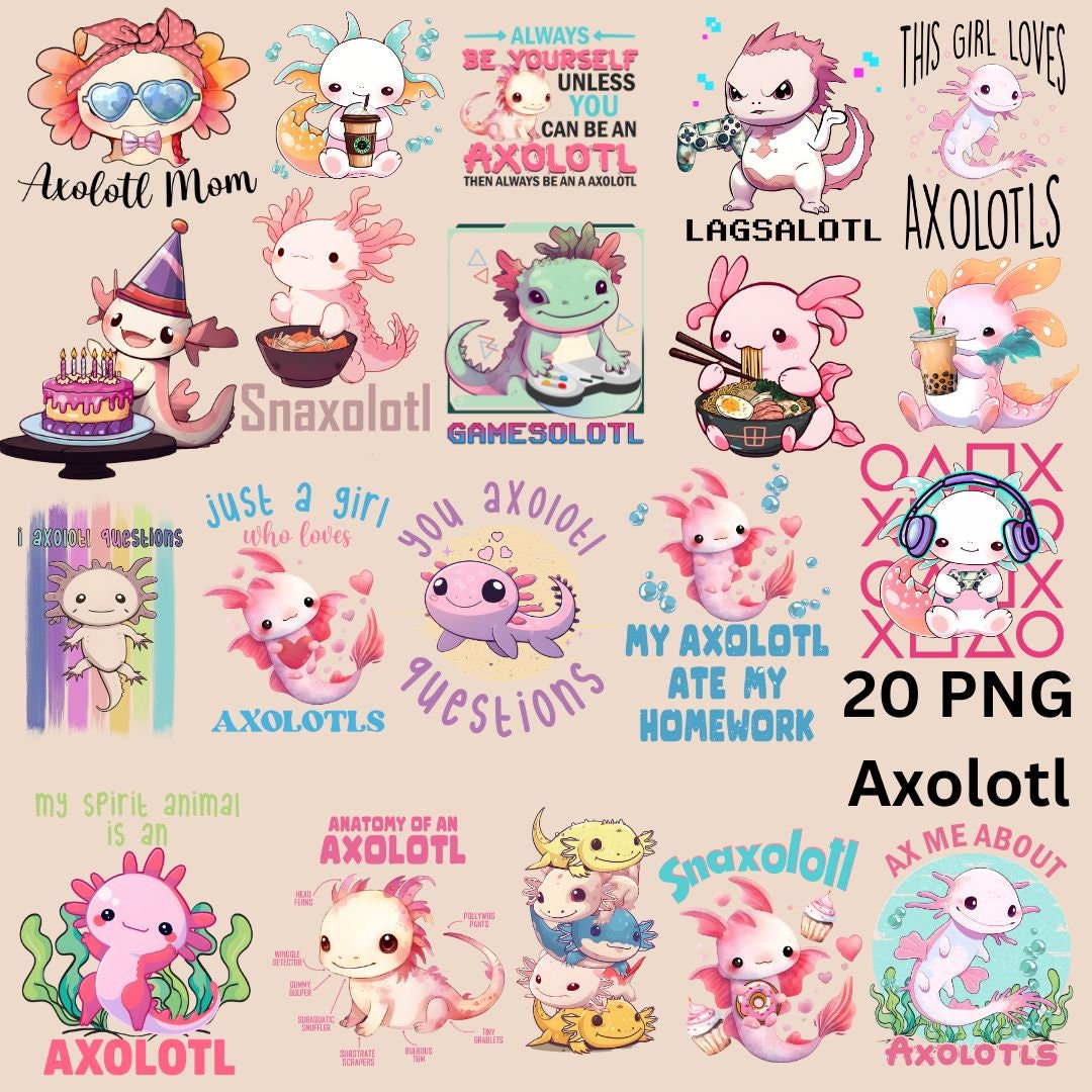 Axolotl Png Sublimation Bundle, Axolotl Cute Png, Axolotl Png, Axolotl ...