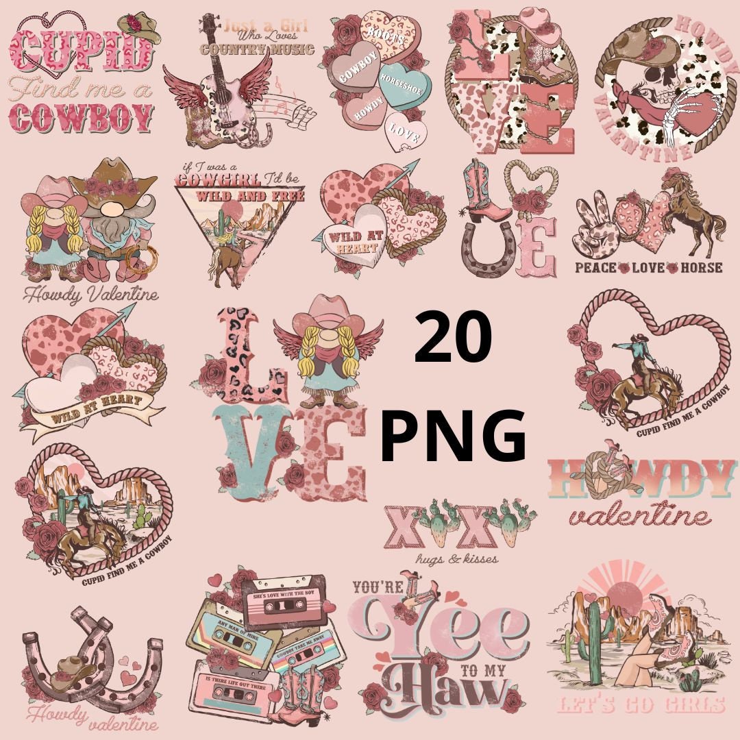 Western Valentine Png Bundle, Valentine Day Cowgirl Png, Cowboy ...