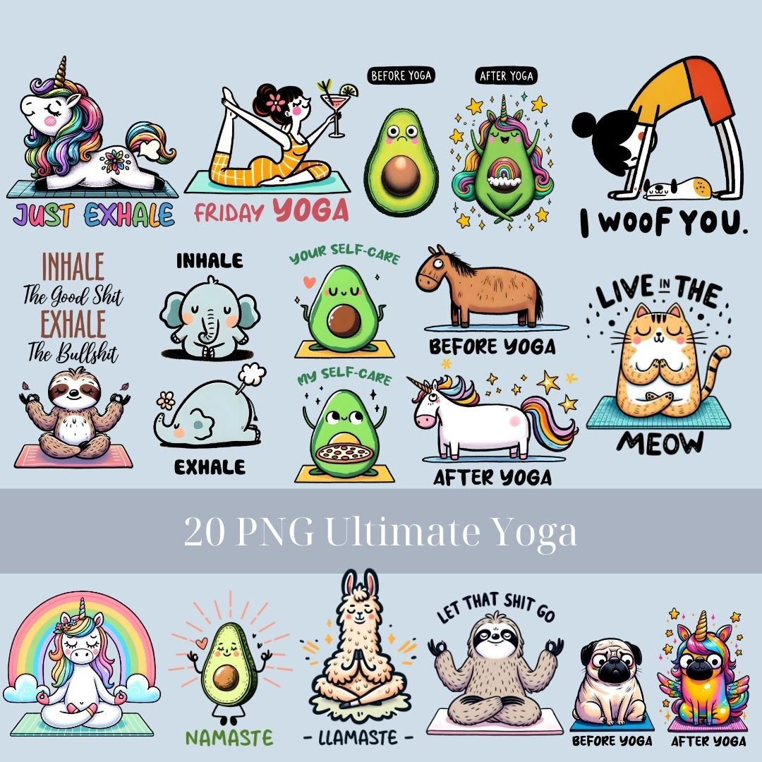 Yoga Sublimation Bundle Png, Sloth Yoga Design, Cat Yoga Graphics ...