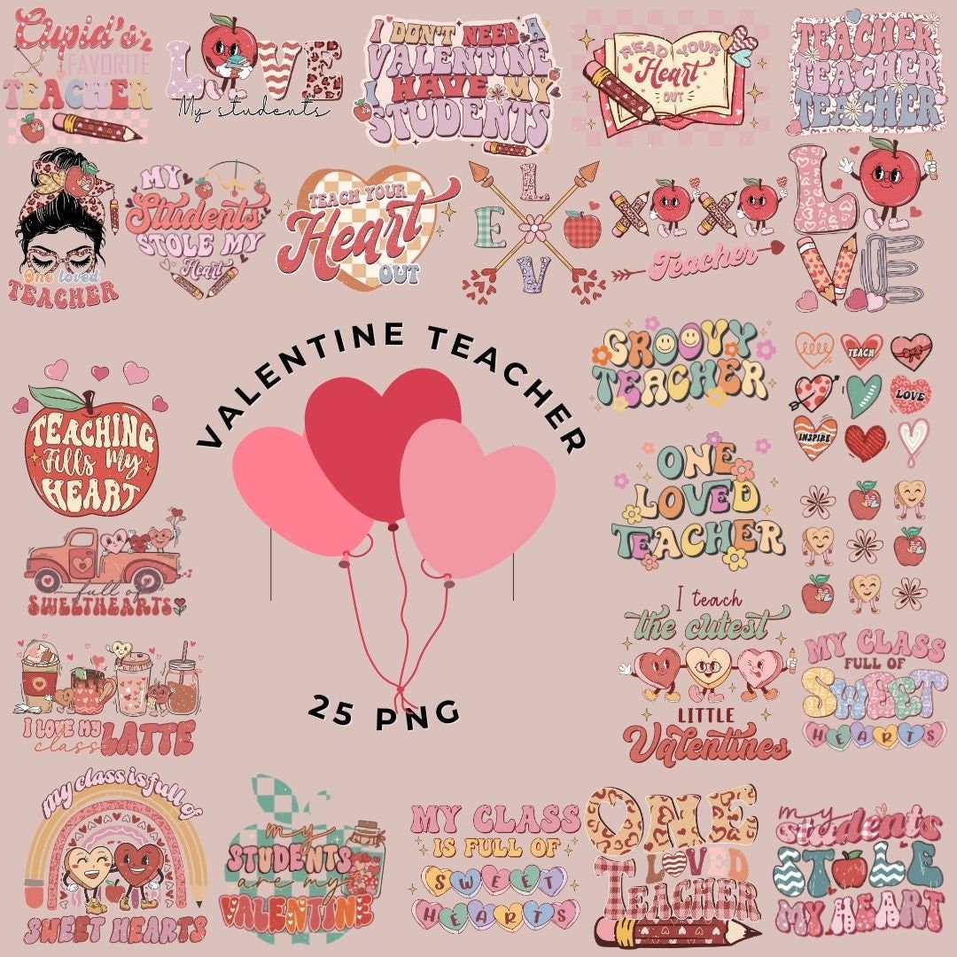 Retro Valentine Teacher Bundle Png Happy Valentines Day - Etsy