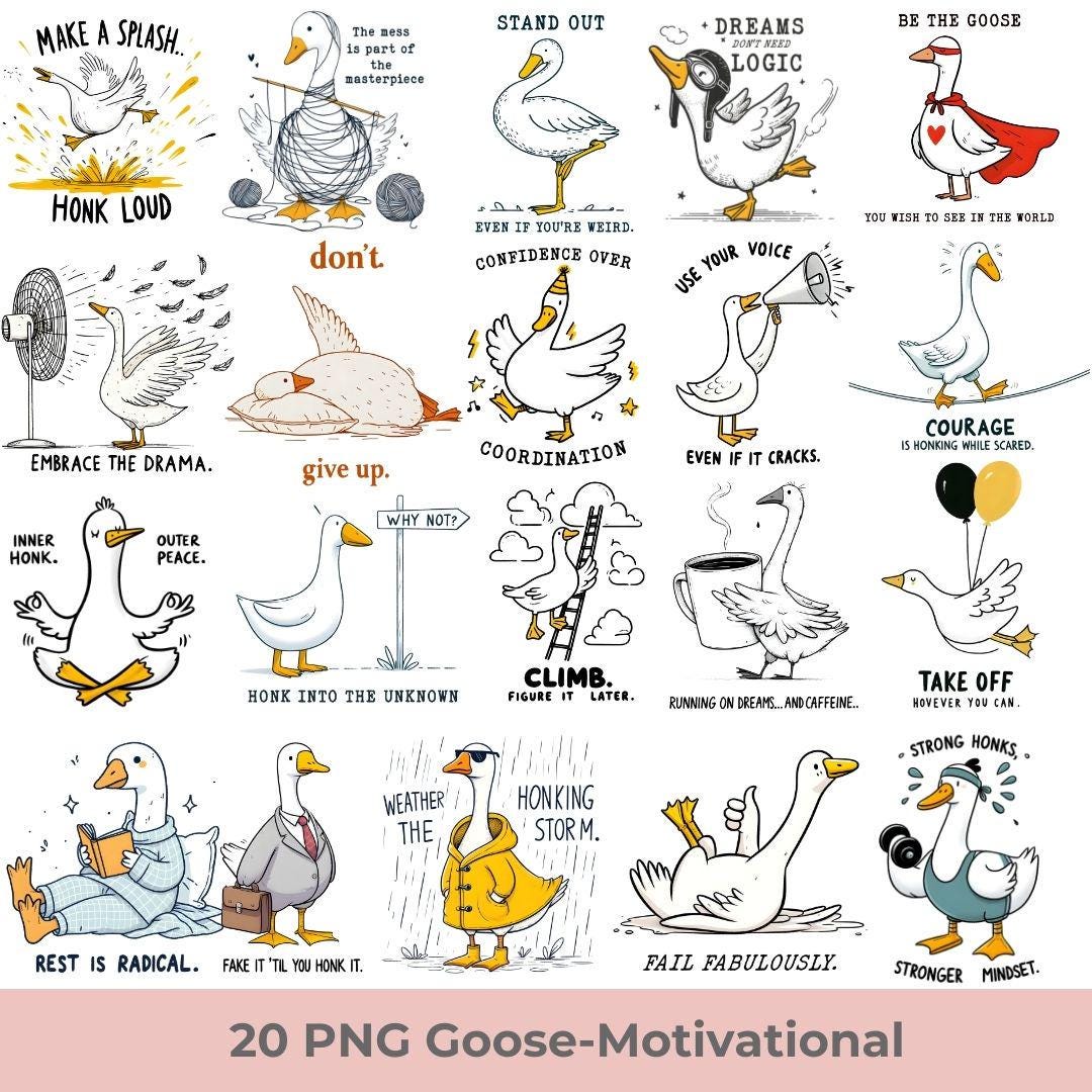 Funny Goose Motivational Quotes Png Bundle, Sassy Animal Goose Png ...