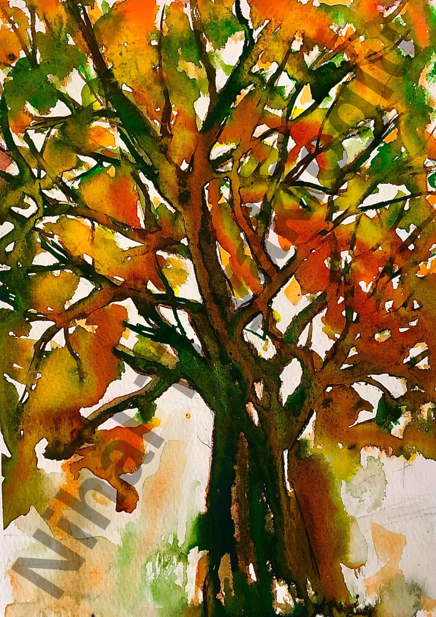 Oak Tree Watercolor Painting Digital Art - Etsy