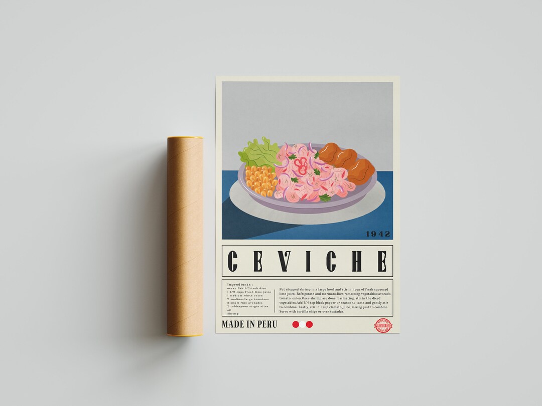 Ceviche Poster, Food Print, Peruvian Food, Retro Poster, Housewarming ...