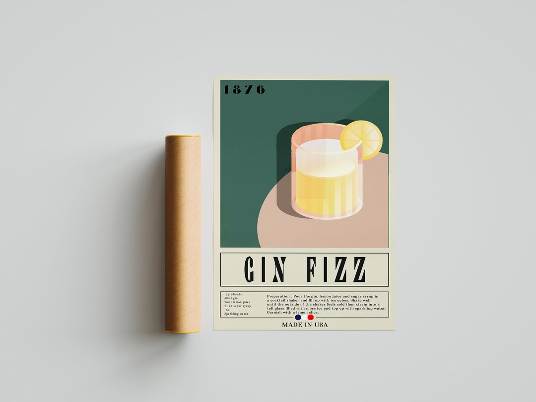 Gin Fizz Poster, Cocktail Print, Indian Poster, Retro Poster ...
