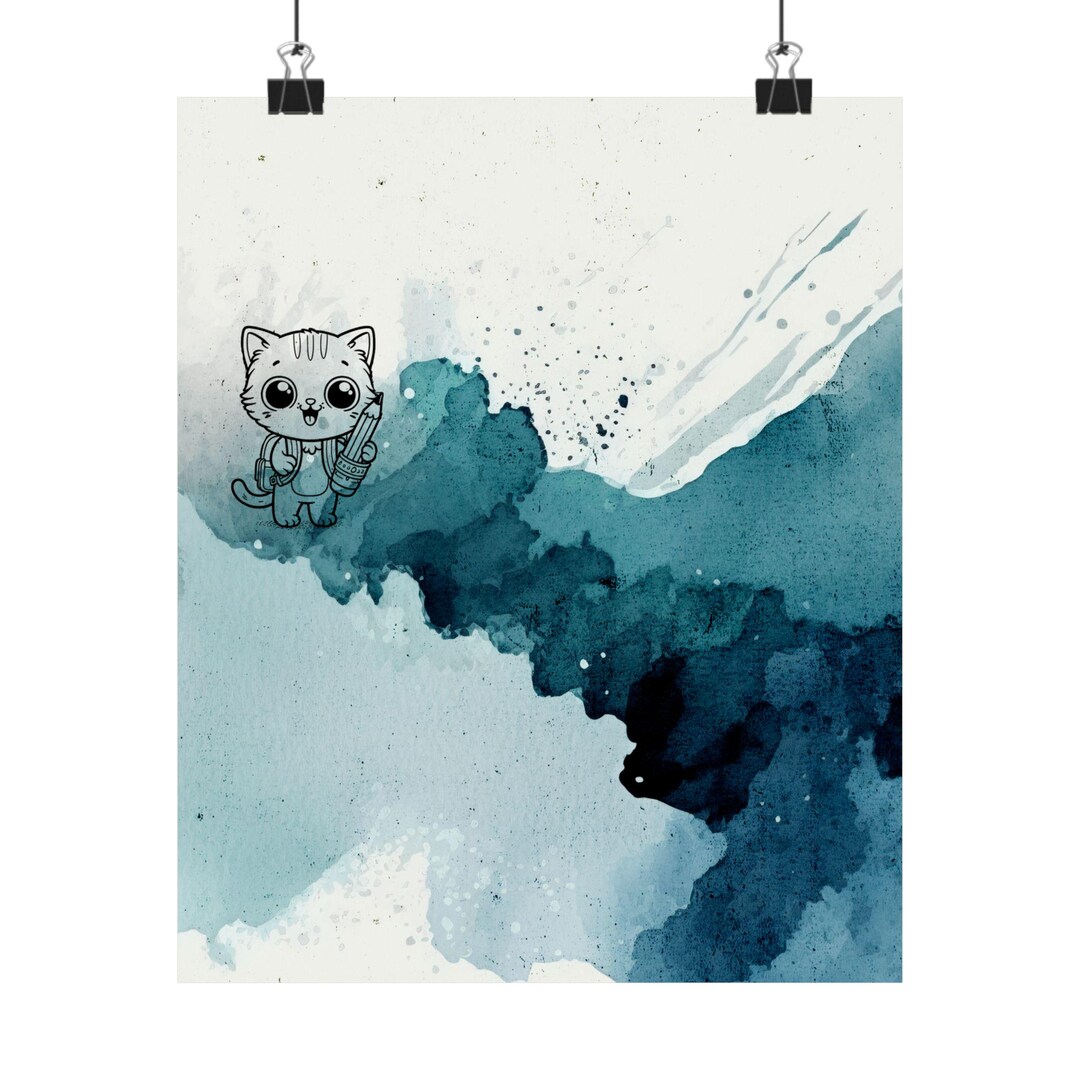 Watercolor Cute Cat Coloring Posters, Matte for Cat Lovers, Coffee ...