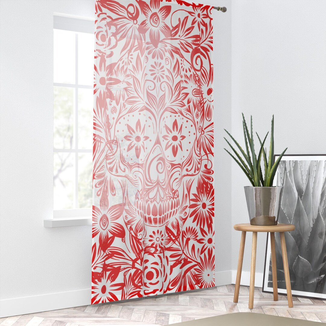 Skeleton Window Curtain, Red Floral Design, Home Decor, Room Divider ...