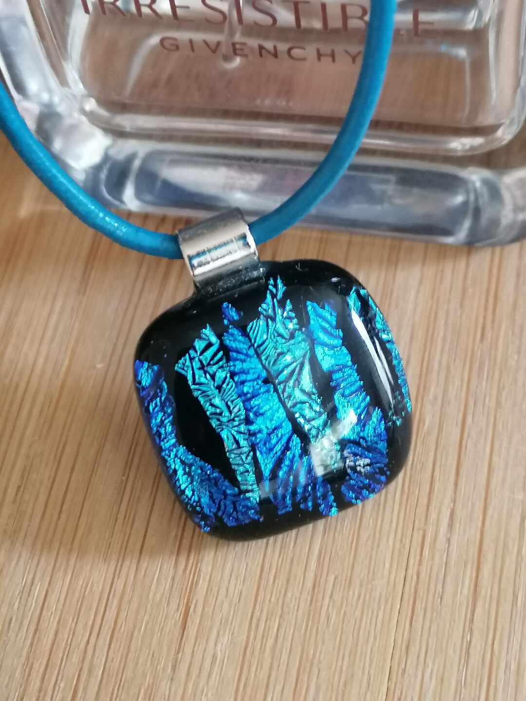 Royal Blue, Turquoise Blue Dichroic Glass Festive Necklace, Unique ...
