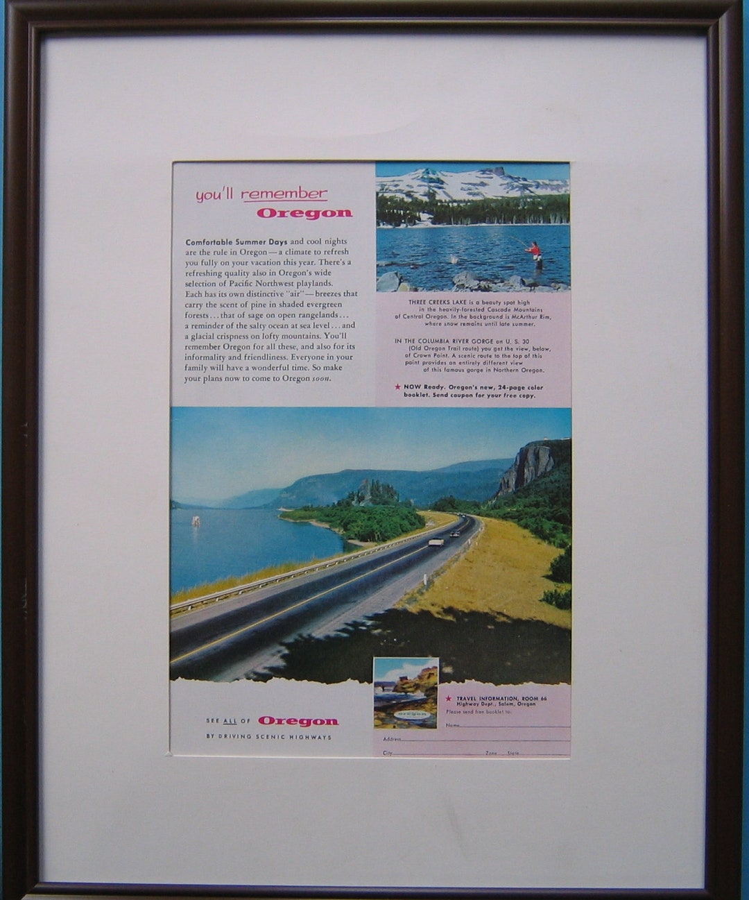Vintage 1956 Oregon State Advertisement in A New Wall Mount - Etsy