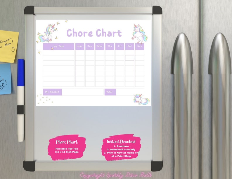 Unicorn Printable Chores Chart, Chore Chart for Kids, Kids Chore Chart ...
