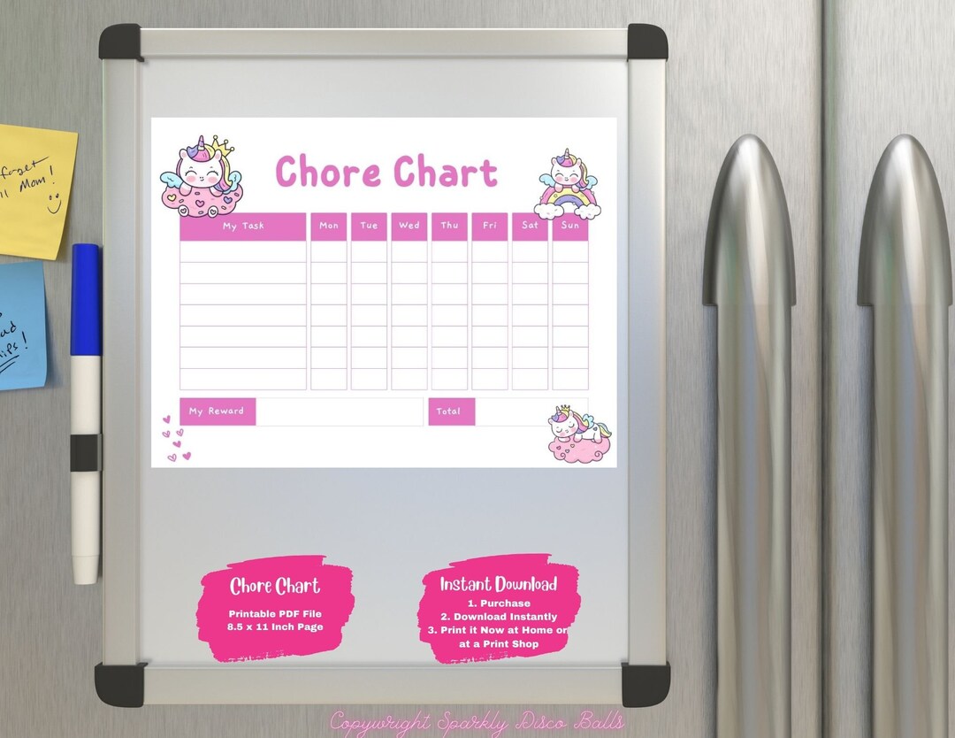 Unicorn Printable Chores Chart Kawaii, Chore Chart for Kids, Kids Chore ...