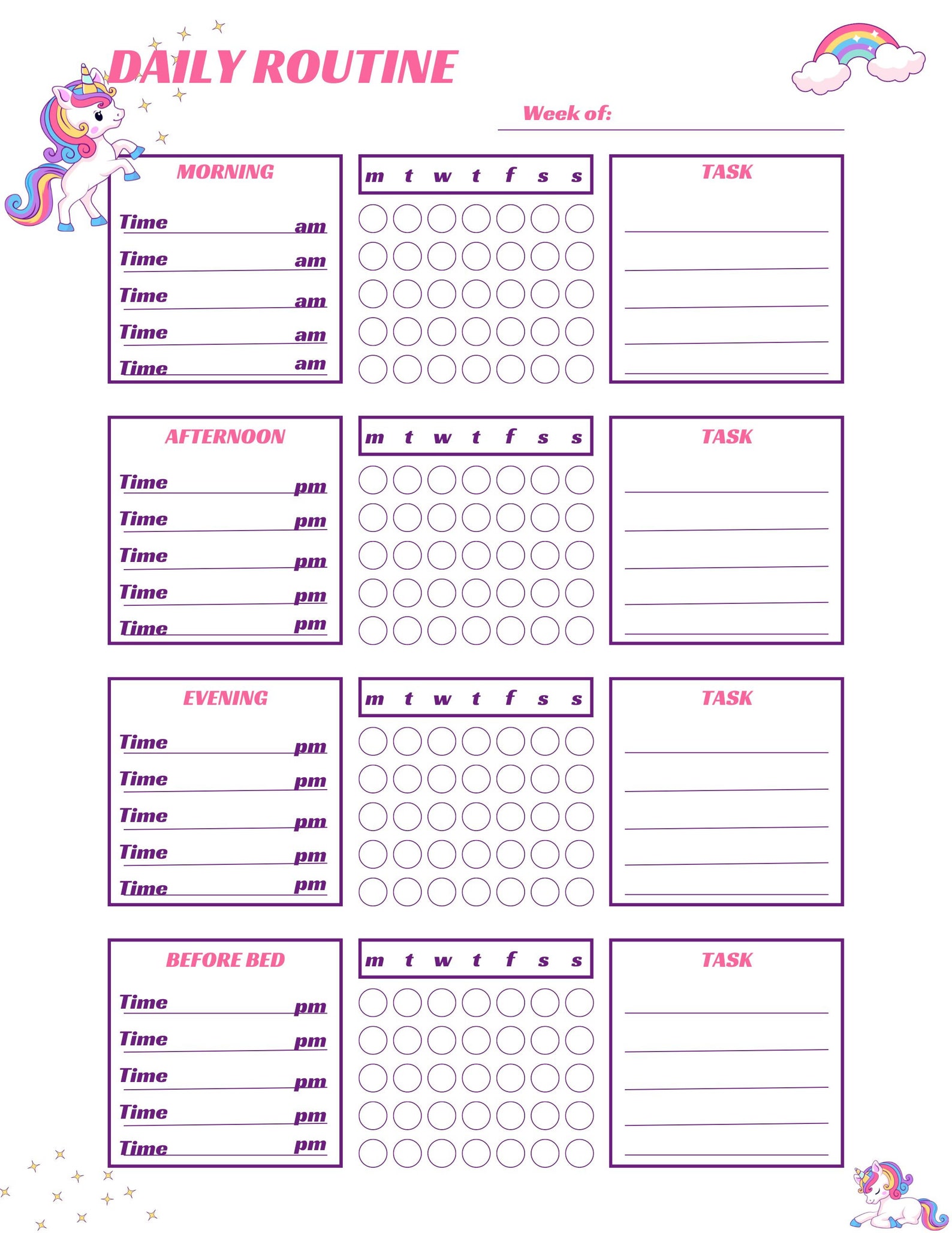 Unicorn Printable Daily Routine Chart, Daily Routine Chart for Kids ...