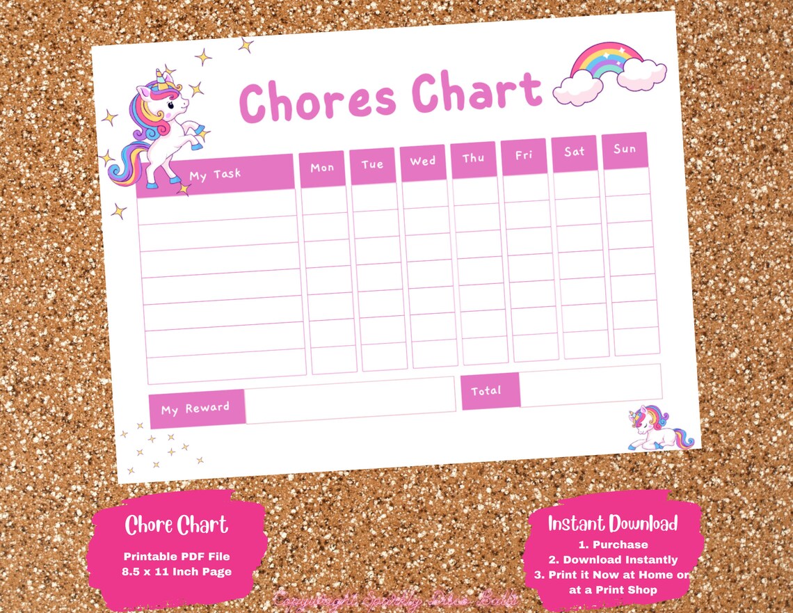 Unicorn Printable Chores Chart, Chore Chart for Kids, Kids Chore Chart ...