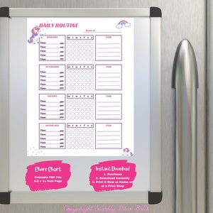 Unicorn Printable Daily Routine Chart, Daily Routine Chart for Kids ...