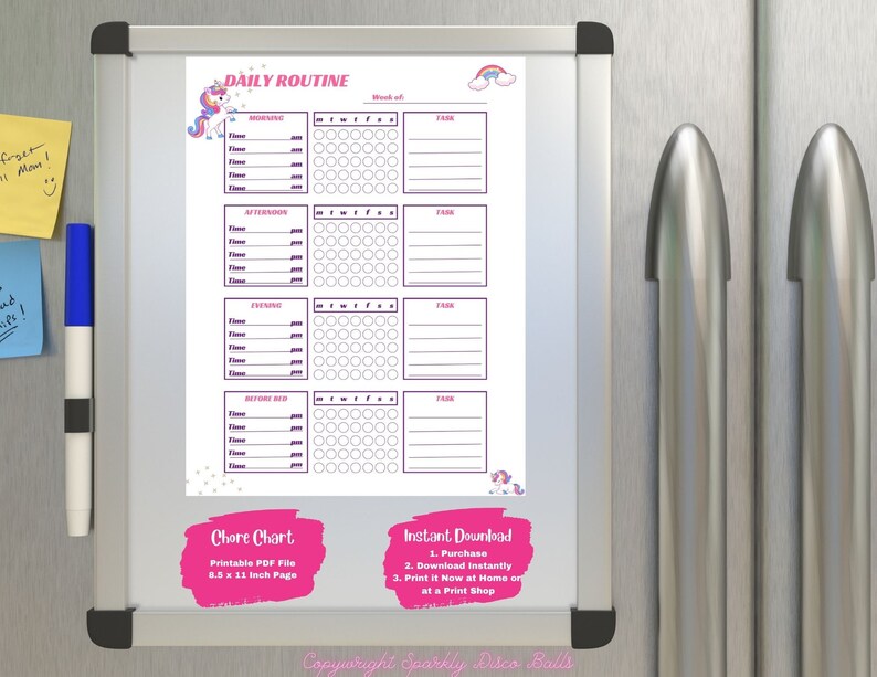 Unicorn Printable Daily Routine Chart, Daily Routine Chart for Kids ...