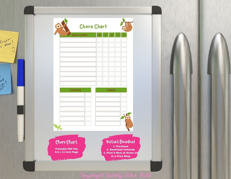 Sloth Printable Daily Routine Chart, Daily Routine Chart for Kids ...