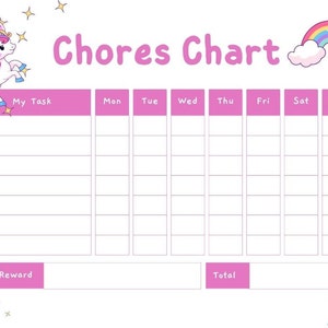 Unicorn Printable Chores Chart, Chore Chart for Kids, Kids Chore Chart ...