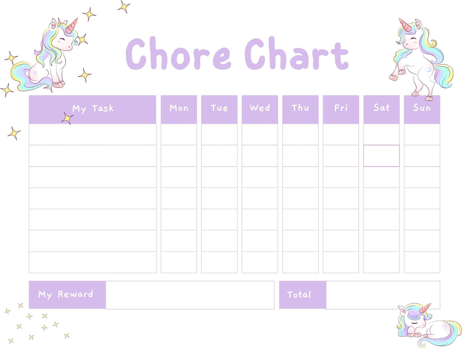 Unicorn Printable Chores Chart, Chore Chart for Kids, Kids Chore Chart ...