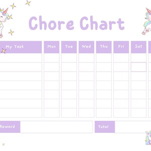 Unicorn Printable Chores Chart, Chore Chart for Kids, Kids Chore Chart ...