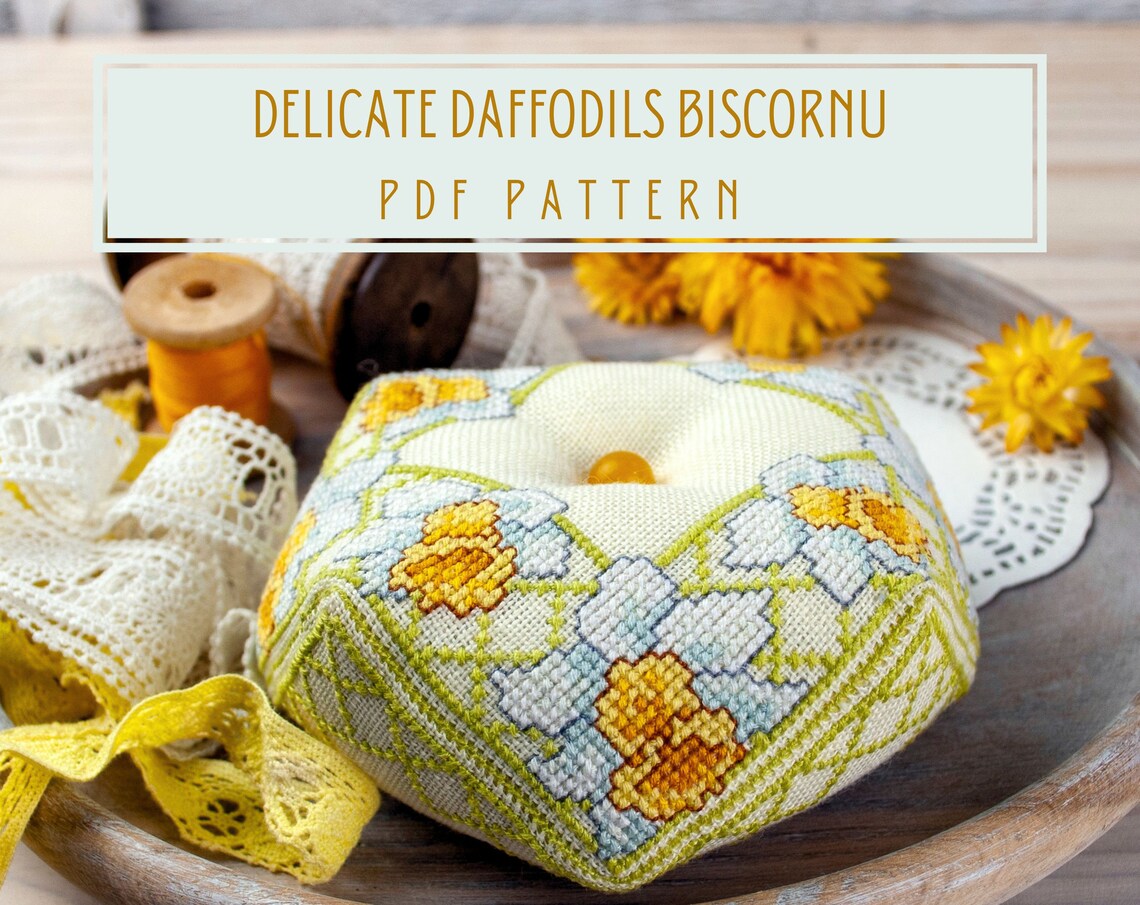 Cross Stitch Biscornu Pattern Delicate Daffodils Picushion PDF - Etsy