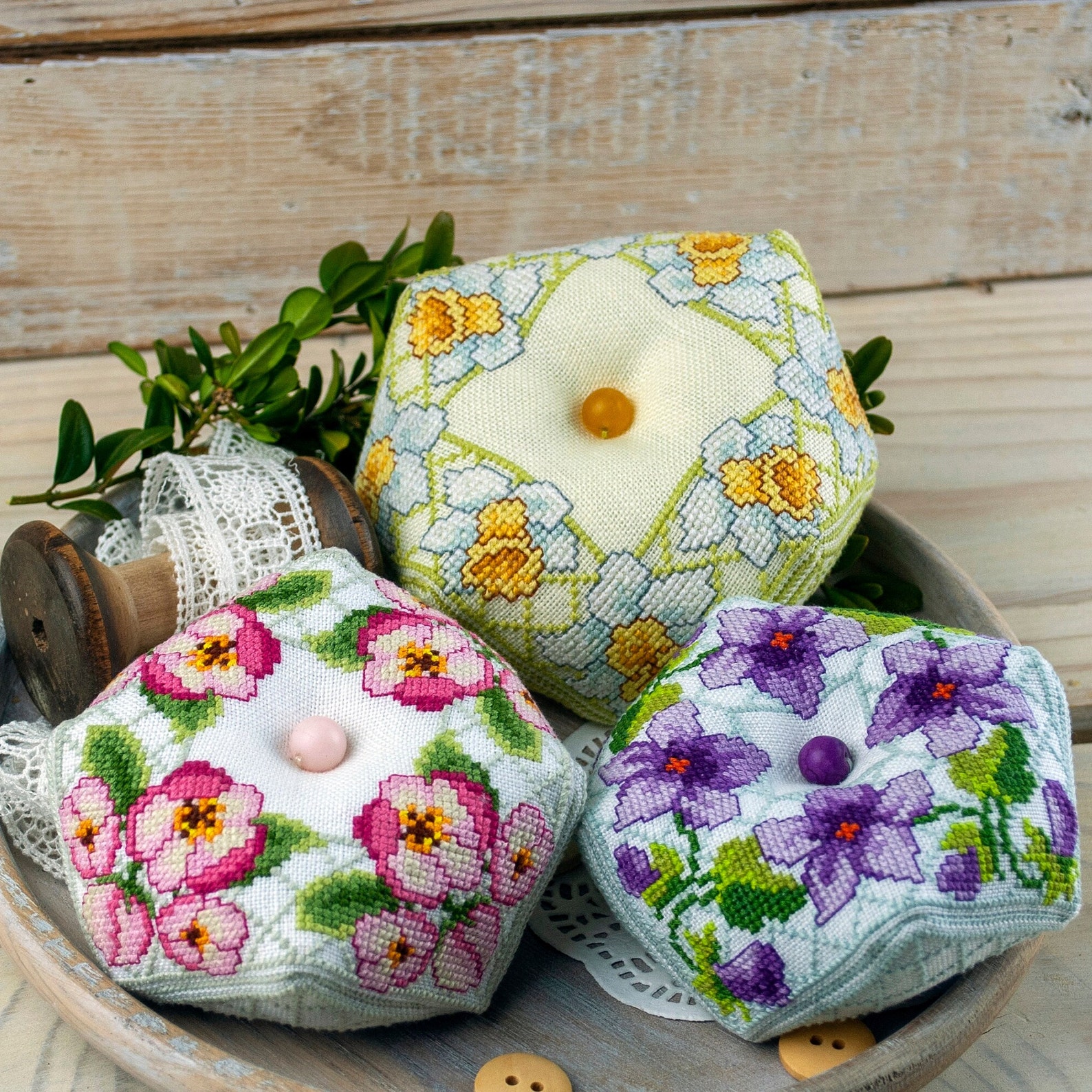 Set of Provence Style Cross Stitch Patterns Garden of Spring Biscornu ...