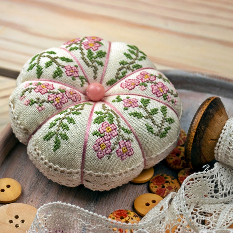 Cross Stitch Pattern Round Pincushion Spring Blossom PDF - Etsy