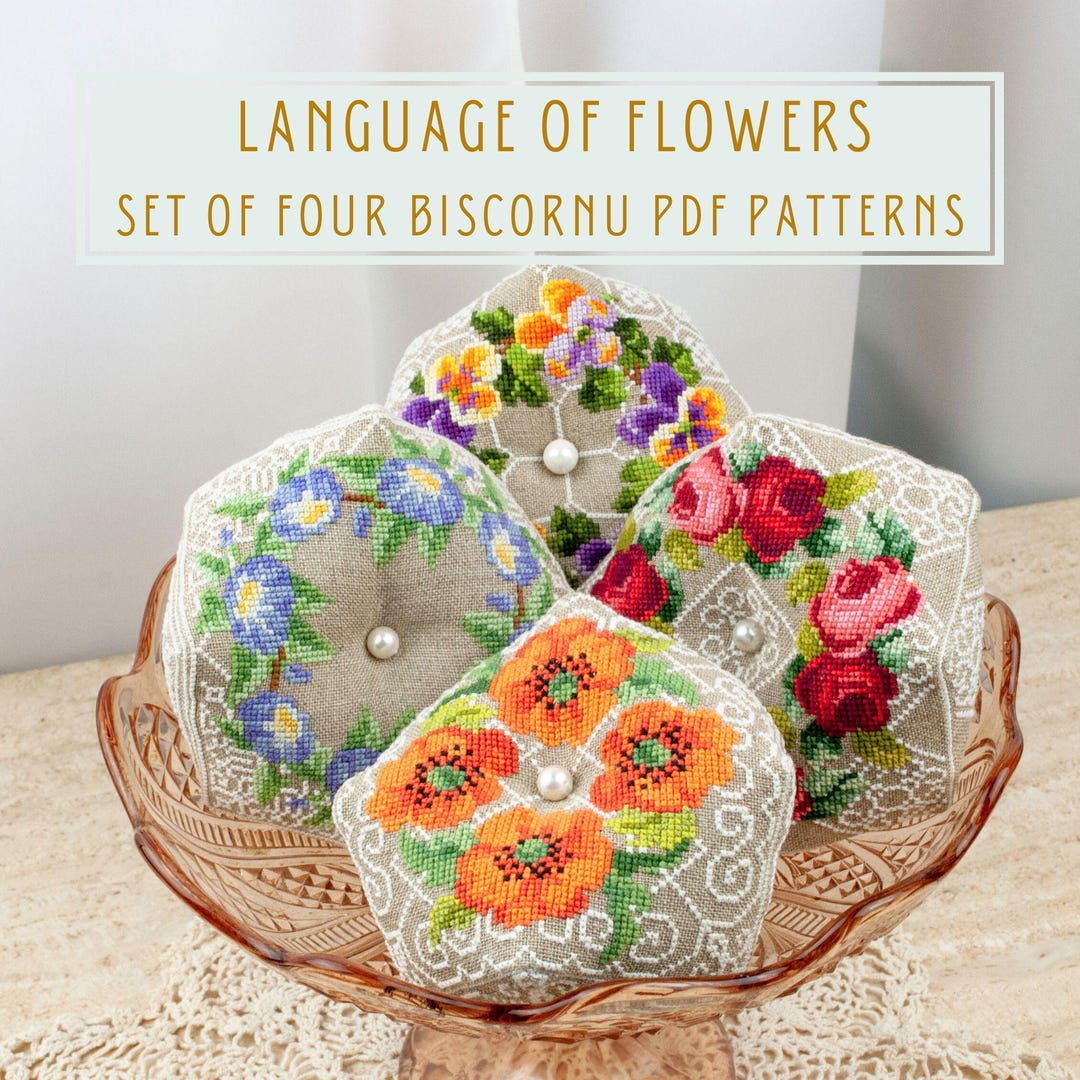 Set of Biscornu Cross Stitch Patterns Language of Flowers (PDF Download ...