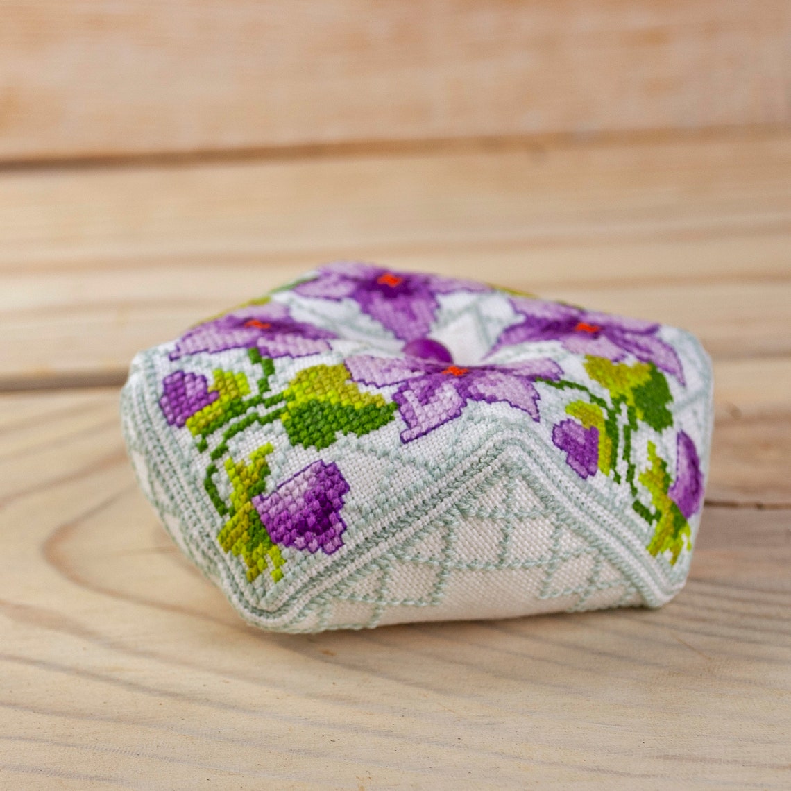 Cross Stitch Biscornu Pattern Romantic Violets Picushion PDF - Etsy