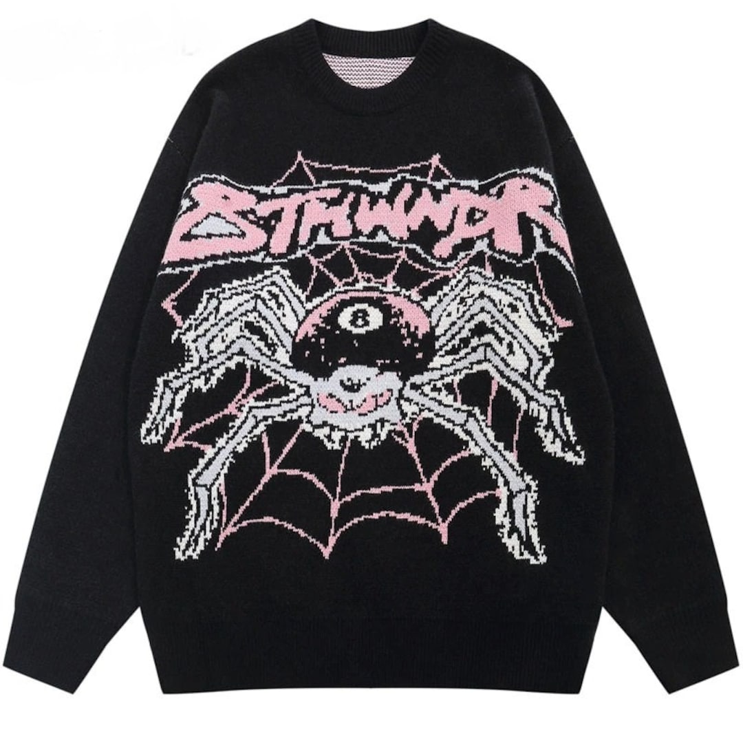 Knitted Unisex Loose Spider Sweater Grunge Streetwear Retro - Etsy