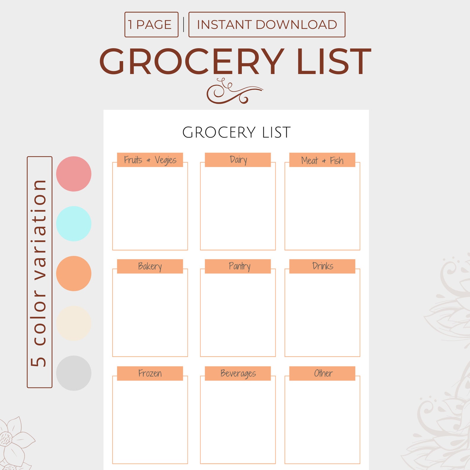 Grocery Checklist Planner Printable - Printable Grocery List Planner ...