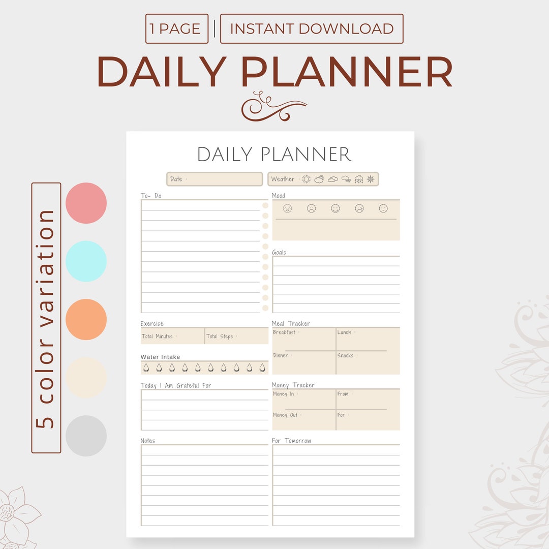 Daily Planner, Daily Planner Printable, Daily to Do Planner, Daily to ...