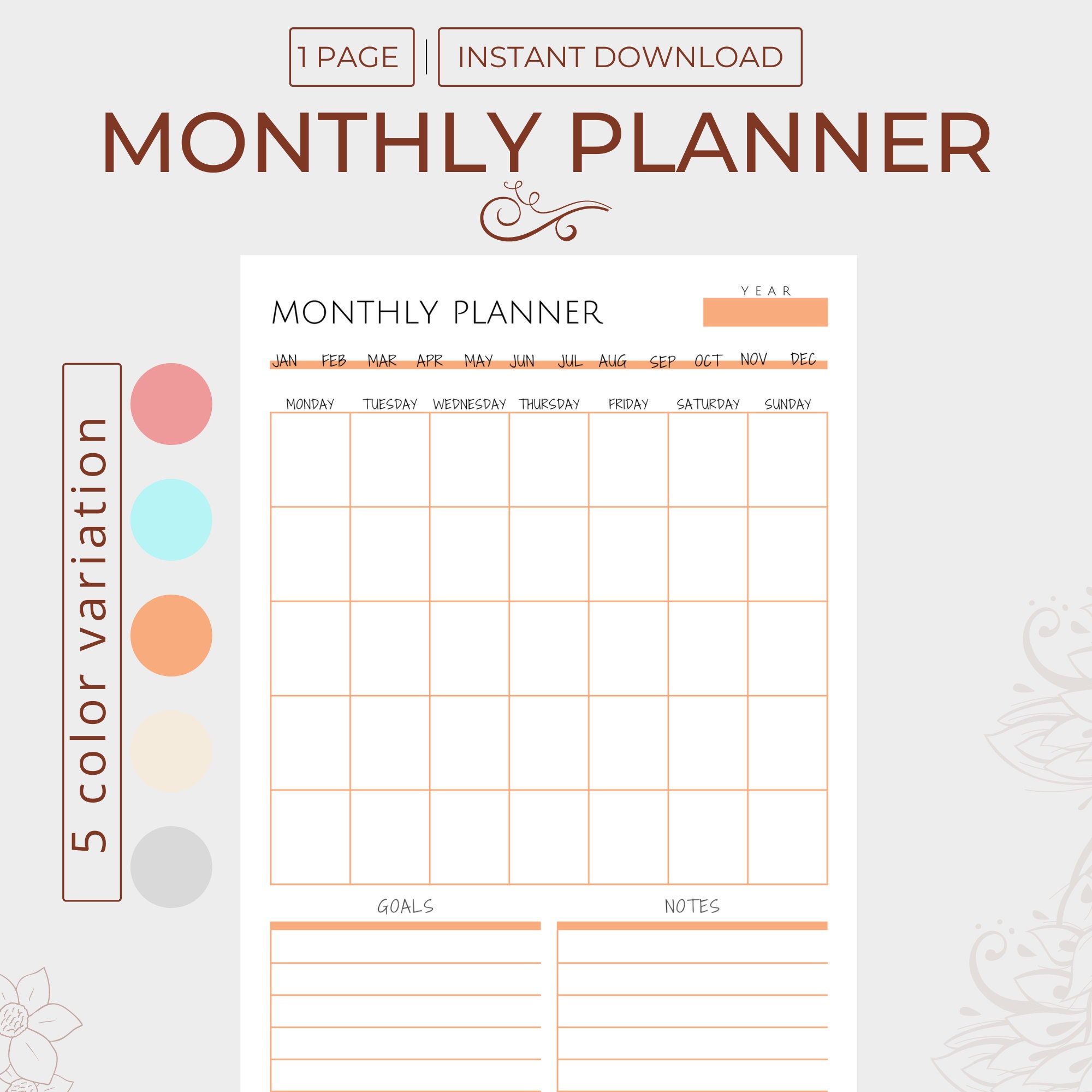 Monthly Planner Printable - 2023 Simple Monthly Planner - Printable ...