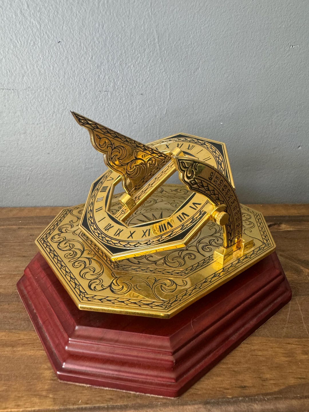 Brass Sundial and Wood Stand - Etsy